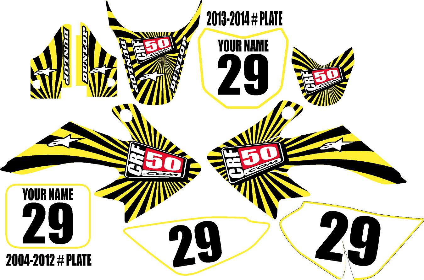 Honda CRF50 Complete Graphic Kit Black & Yellow Swirl Series
