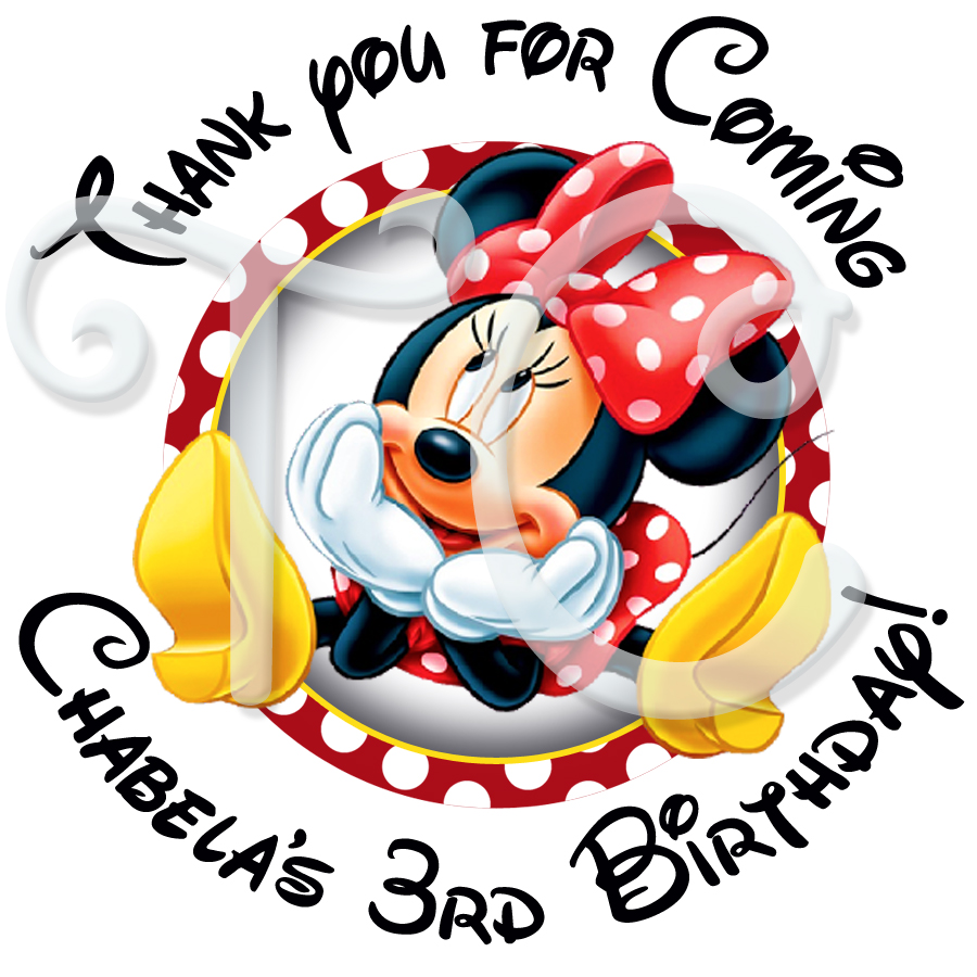 24 Red Minnie Mouse personalized birthday stickers