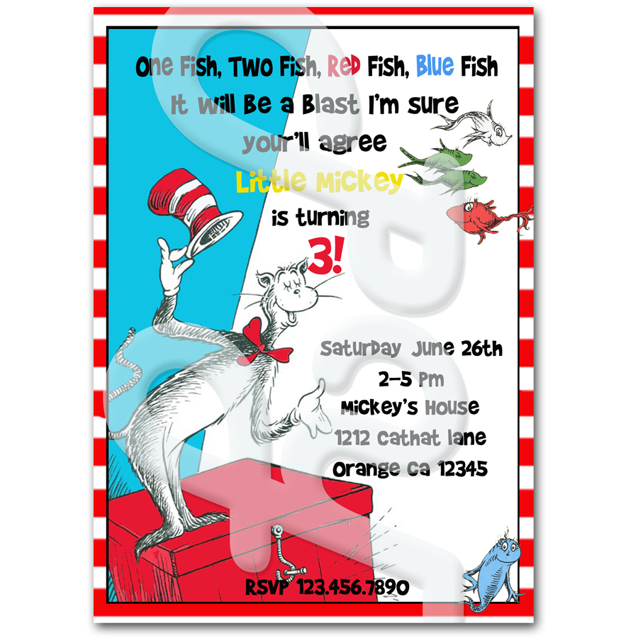 Dr. Seuss personalized birthday invitations