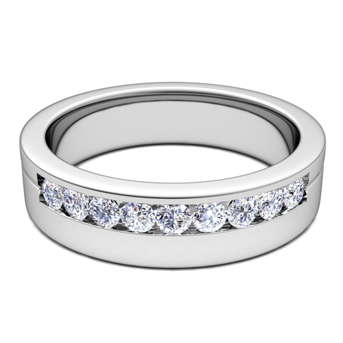 Channel Set Comfort Fit Diamond Wedding Ring in 14k White Gold