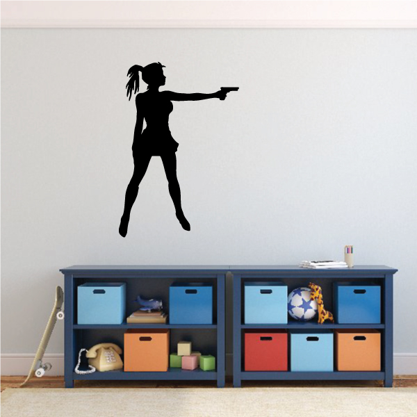 Girl Shooting Handgun Decal