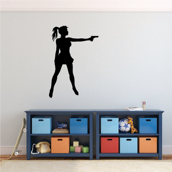 Girl Shooting Handgun Decal