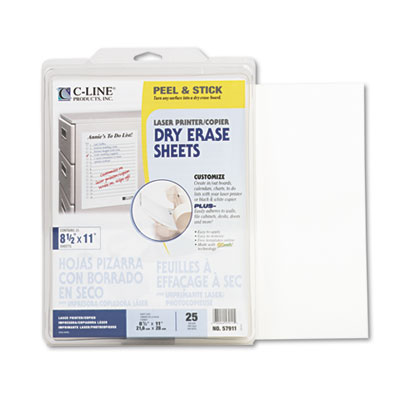 CLI57911 Peel & Stick Dry Erase Sheets, 8 1/2 x 11, Whi