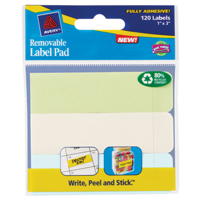 AVE22012 Removable Label Pads, 1x3, Assorted, 120/Pk