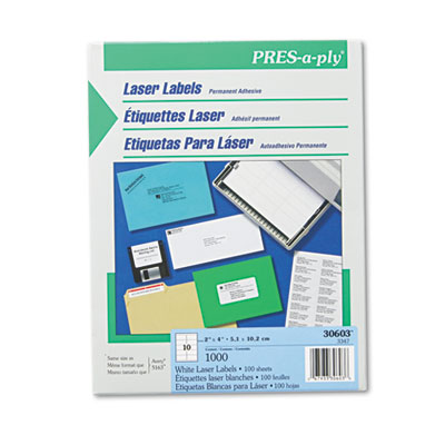 AVE30603 Pres-A-Ply Laser Address Labels, 2x4, 1000/Box