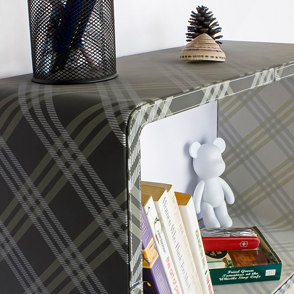 Trista - [Gold & Gray Plaid] Rectangle Leather Wall Shelf / Bookshelf ...