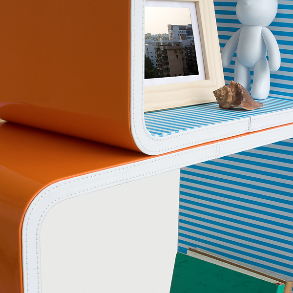 Trista - [Orange & Blue Strip] Square Leather Wall Shelf / Bookshelf ...