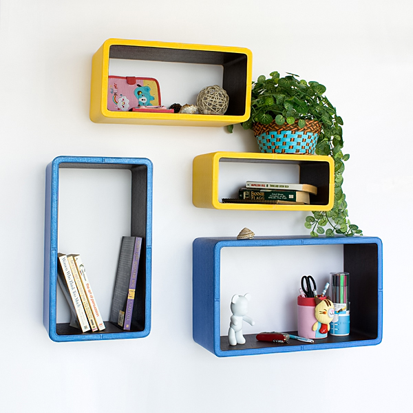 Trista - [Yellow & Blue] Rectangle Leather Wall Shelf / Bookshelf ...