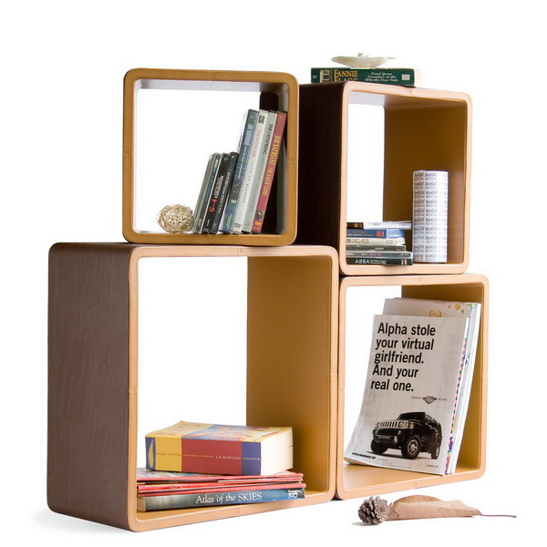 Trista - [Camel Tan] Square Leather Wall Shelf / Bookshelf / Floating ...