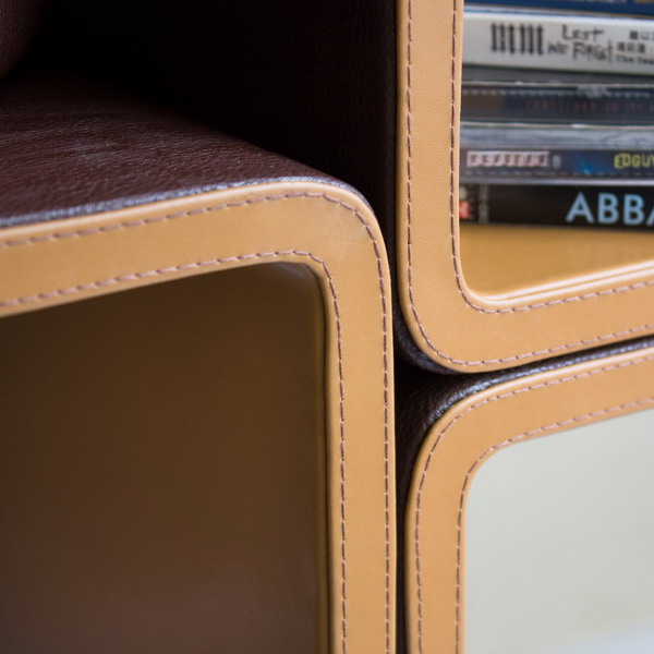 Trista - [Camel Tan] Square Leather Wall Shelf / Bookshelf / Floating ...