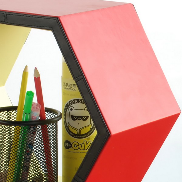 Trista - [Colorado Red Grid] Hexagon Leather Wall Shelf / Bookshelf ...