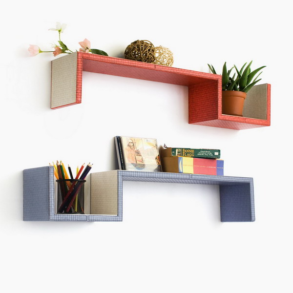 Trista - [Grayish Purple & Red] S-Shaped Leather Wall Shelf / Bookshelf ...
