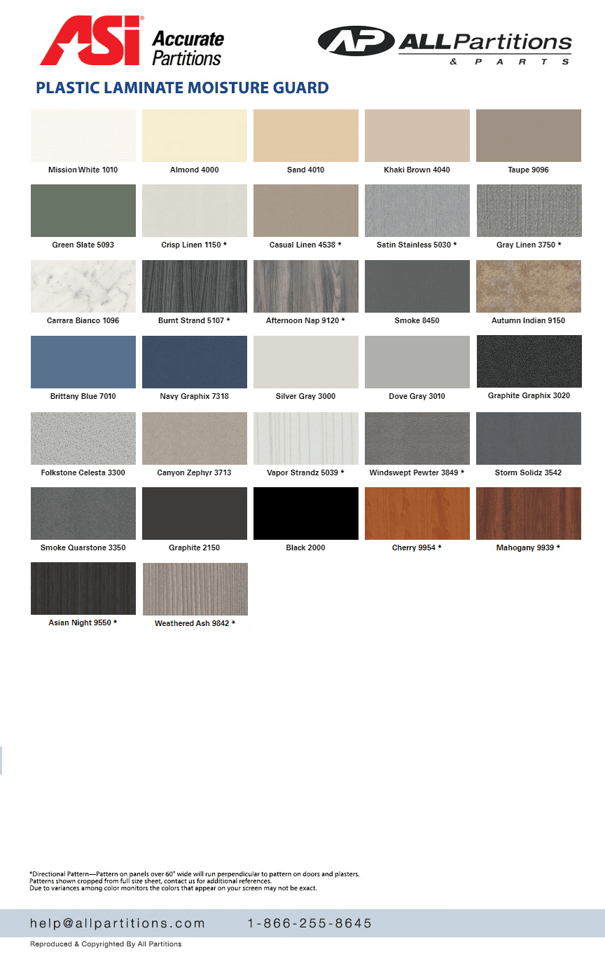 Restroom Partitions - Plastic Laminate Floor Mounted & Anchored