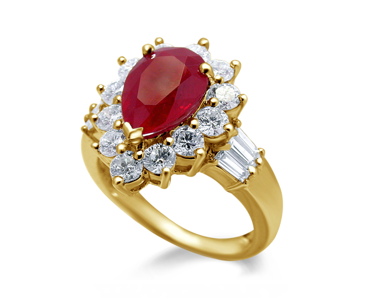 18K Yellow Gold Ruby Ring w/1.38cttw. Diamonds | American Pearl