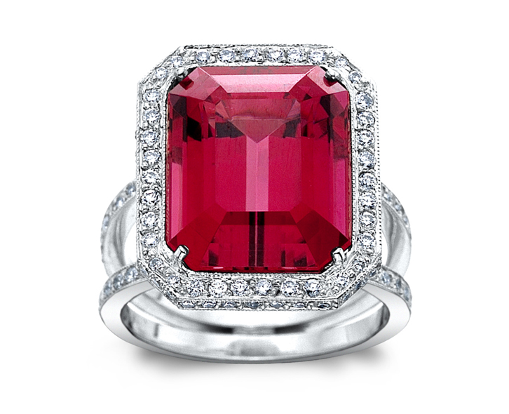 Rubellite w/0.72cttw. Diamond Platinum Ring | American Pearl