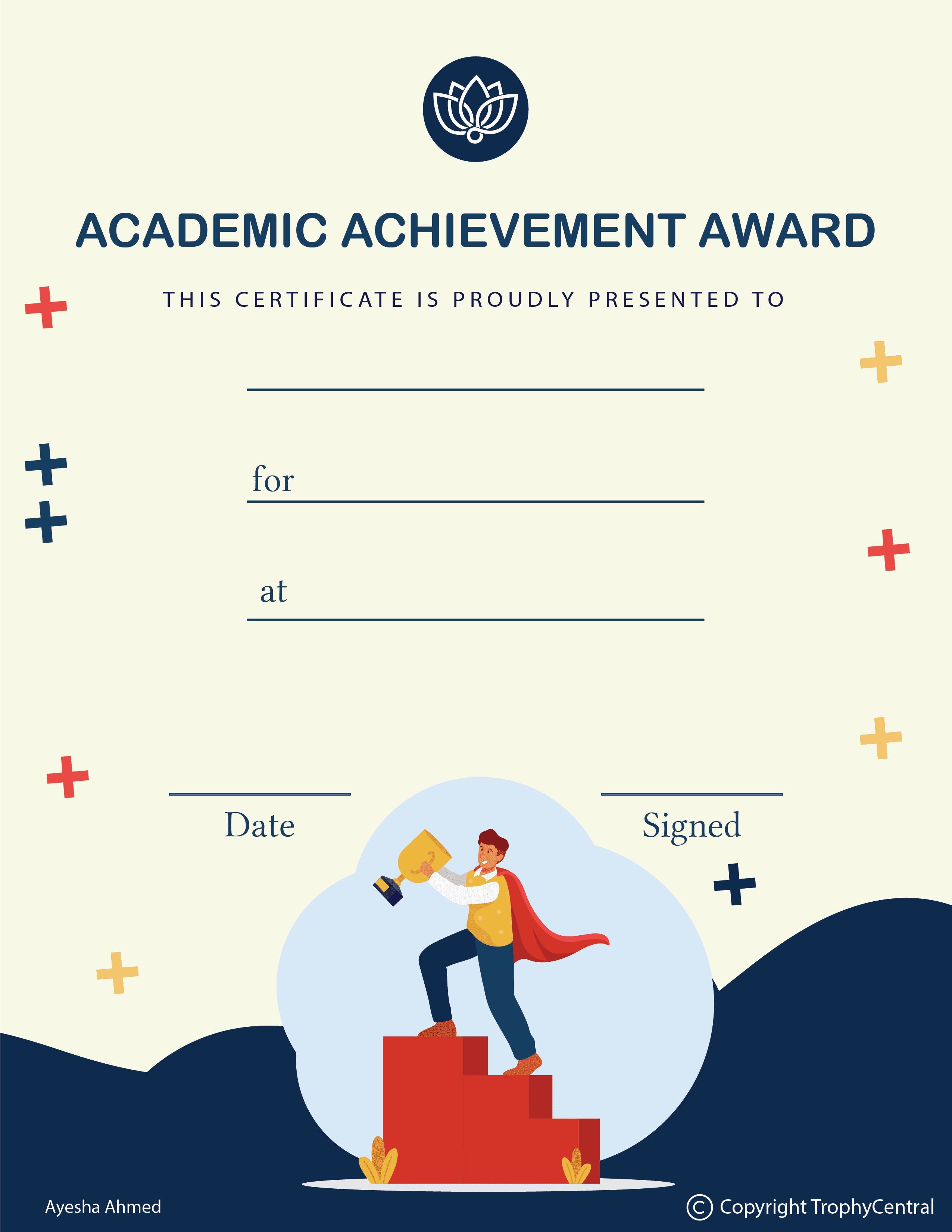 Free Academic Achievement Award Certificate Template | TrophyCentral