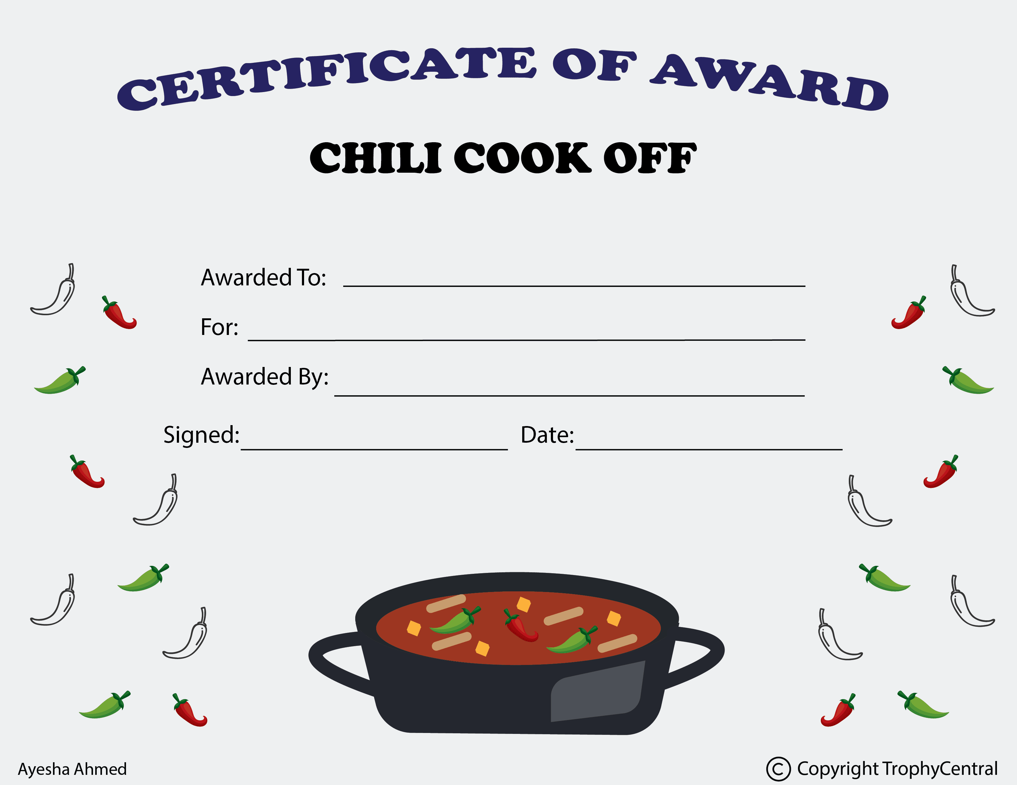 Free Chili Cook-off Award Certificate Template | TrophyCentral