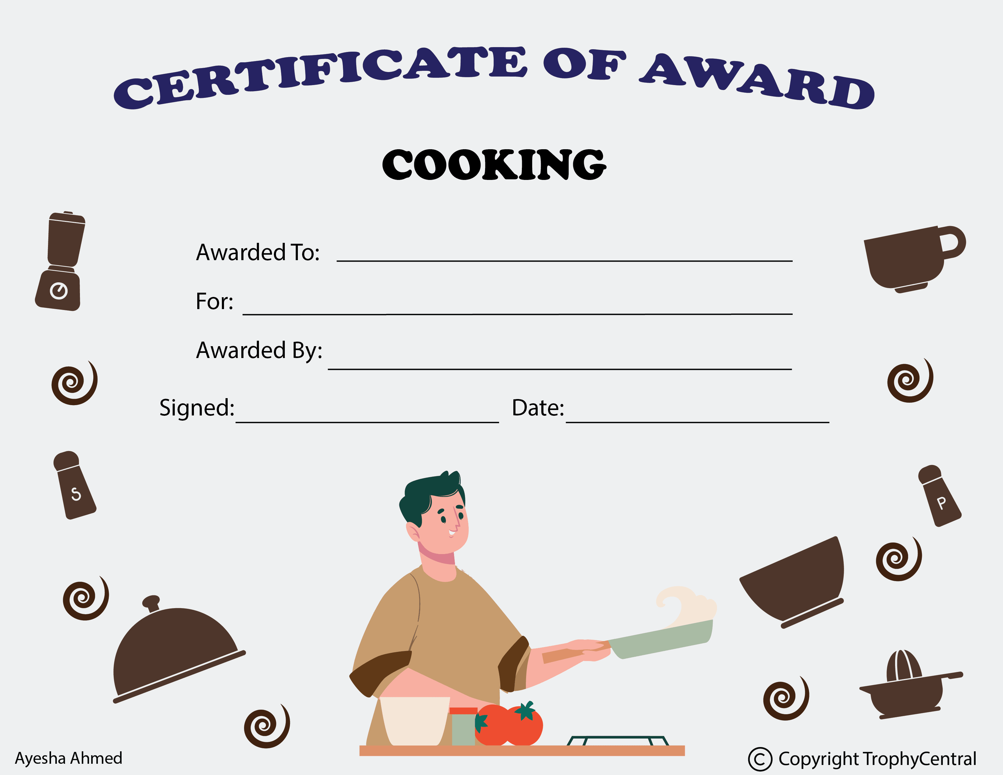 Free Cooking Certificate Template (Male Figure) | TrophyCentral