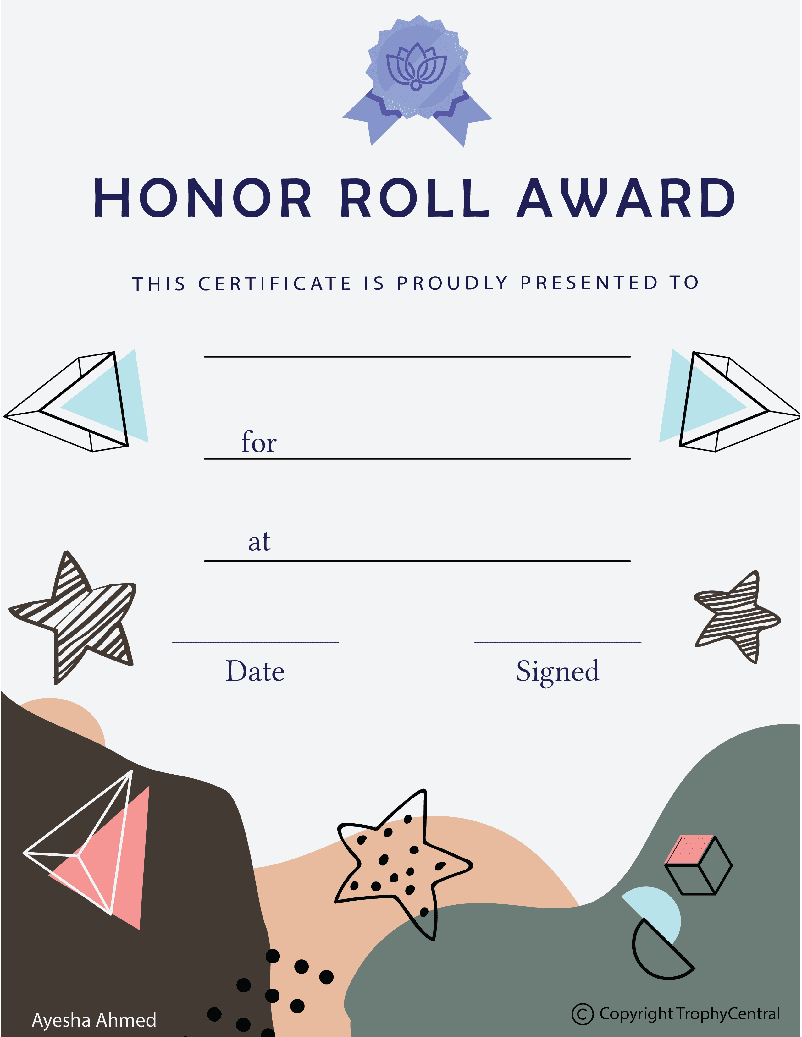 A B Honor Roll Certificate Template