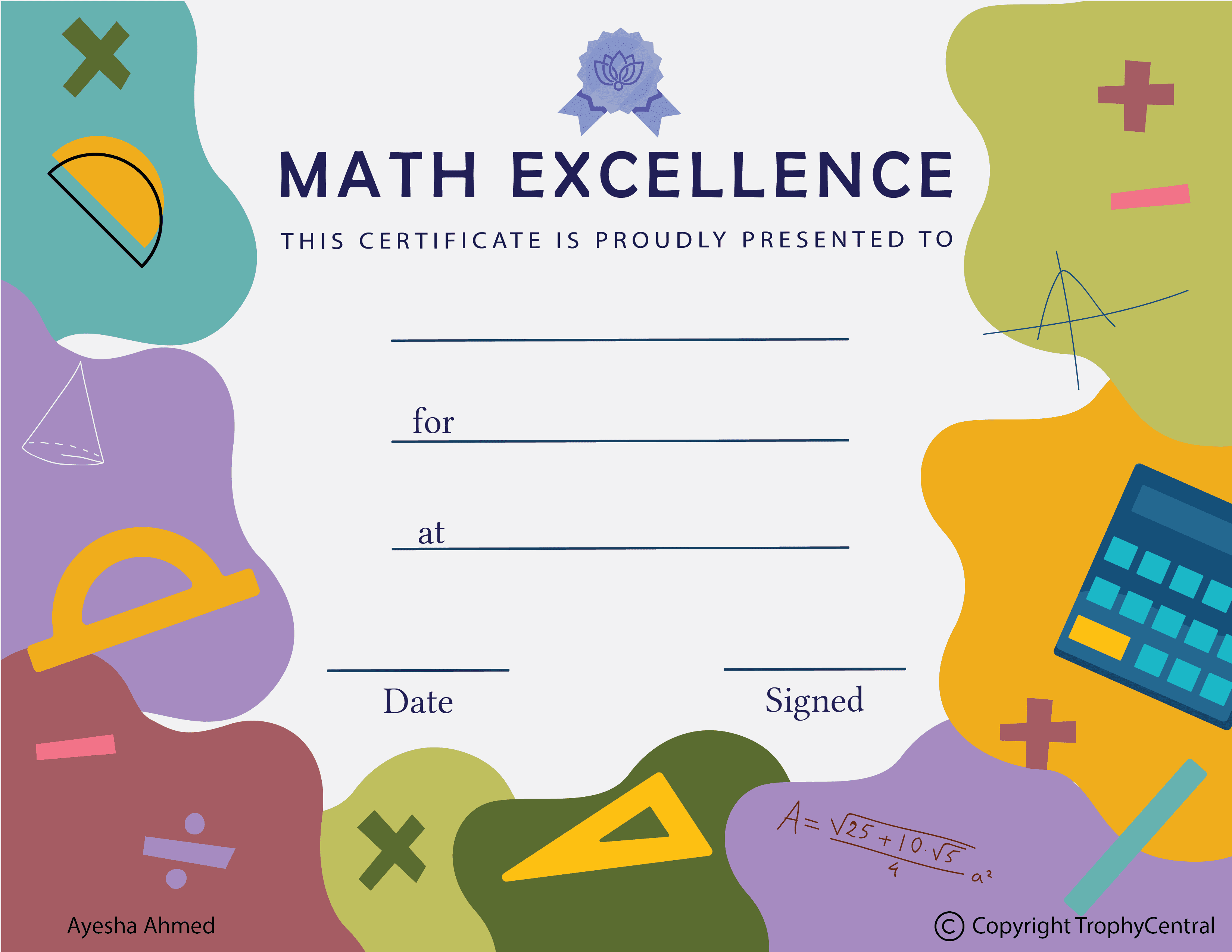 Free Math Excellence Certificate Template | TrophyCentral