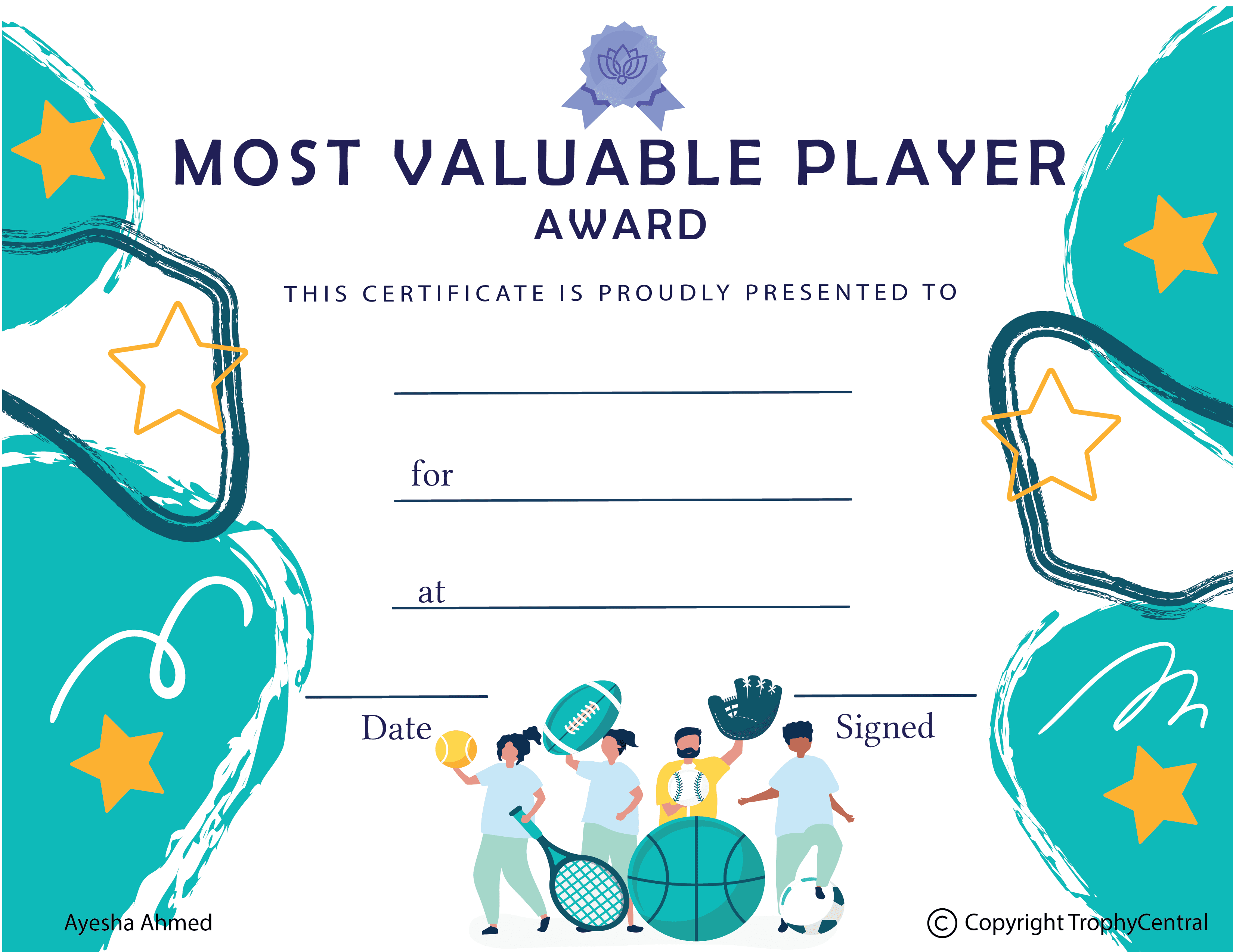 Free Most Valuable Player (MVP) Award Certificate Template | TrophyCentral