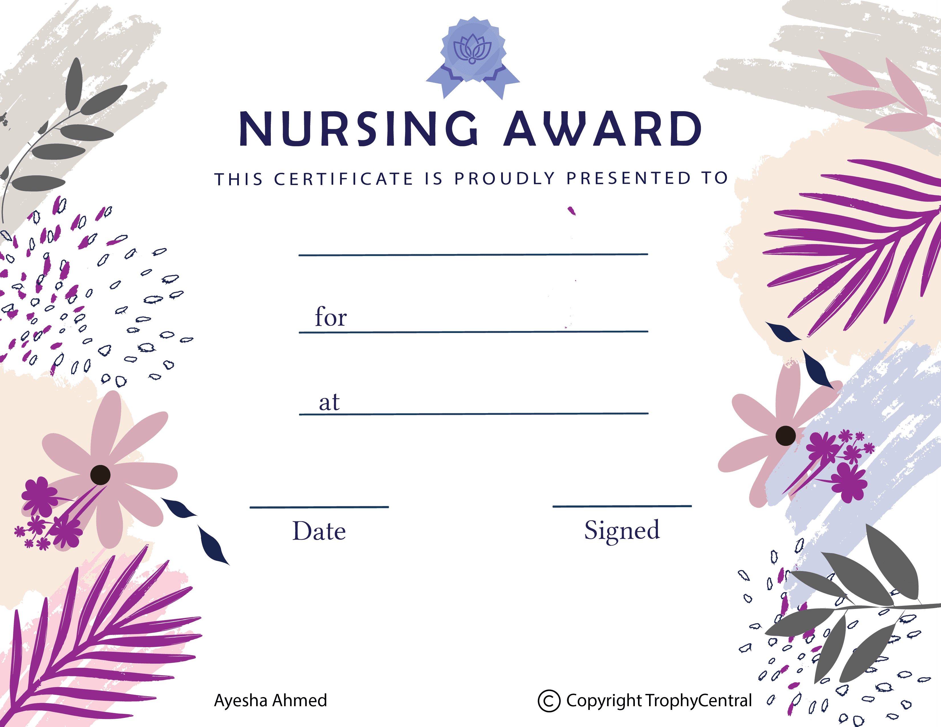 Free Nursing Award Certificate Template | TrophyCentral