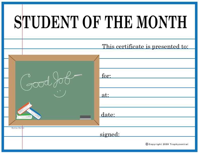 Student Of The Month Certificate Template
