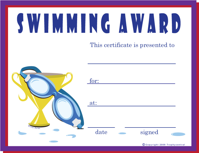 Free Swimming Certificates, Free Swimming Certificate Template