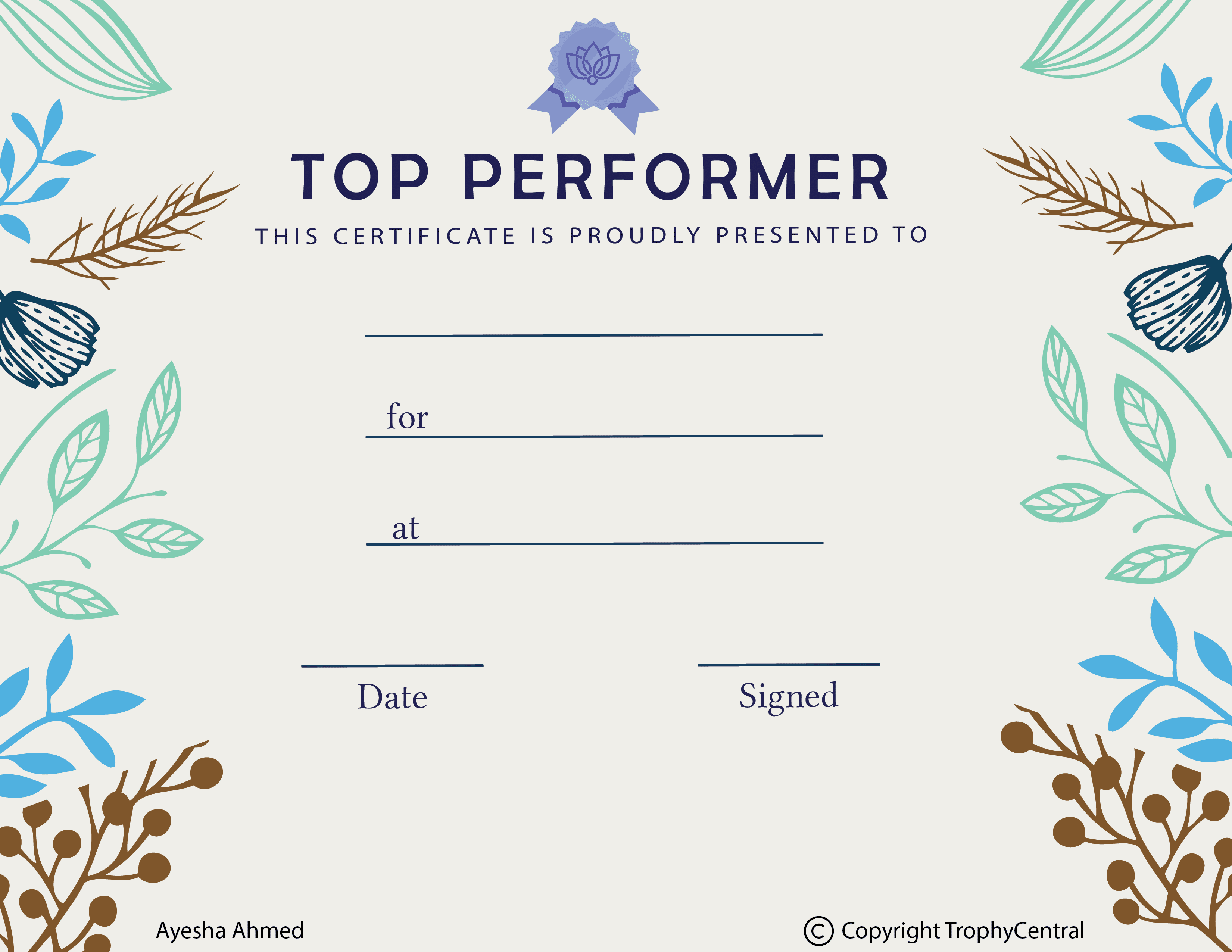 Free Top Performer Certificate Template | TrophyCentral