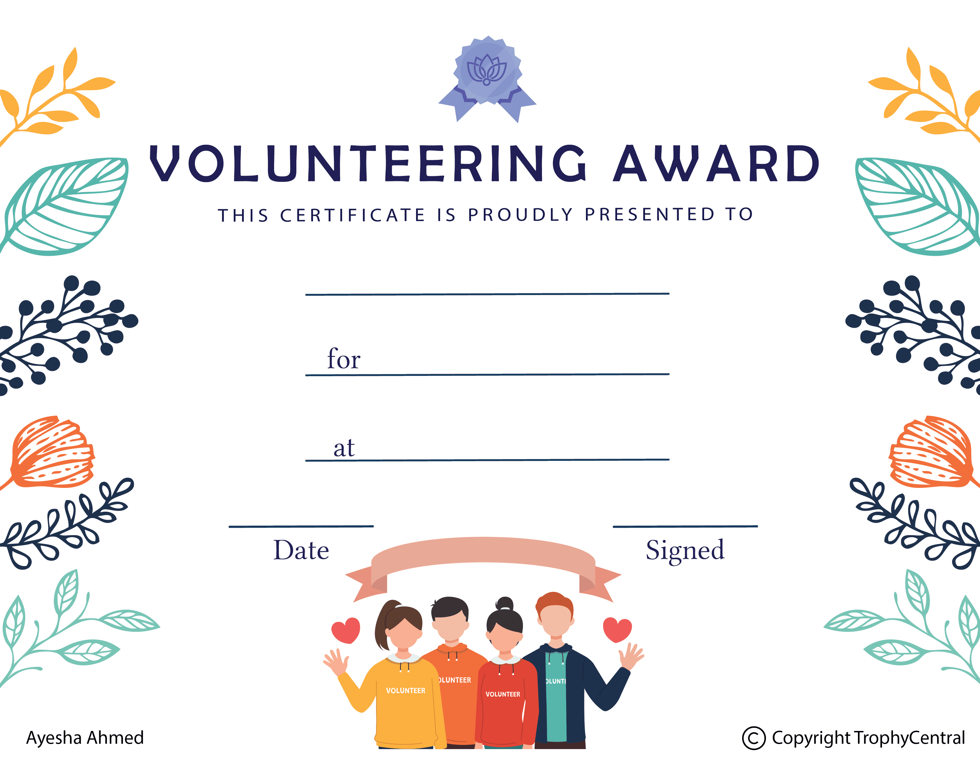 Volunteer Appreciation Certificate Template