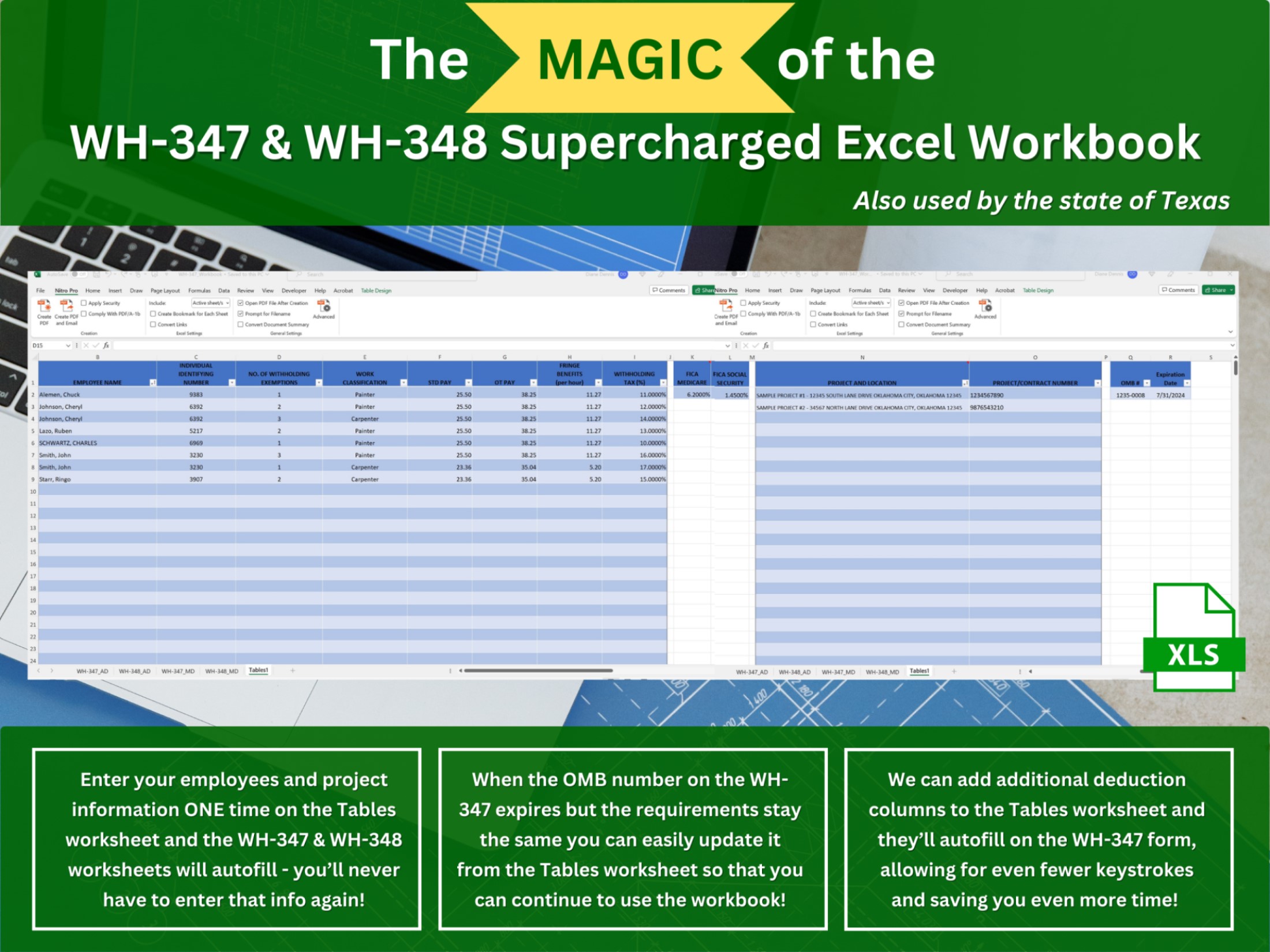 Fillable WH-347 and WH-348 Certified Payroll Form Premium Excel Workbook