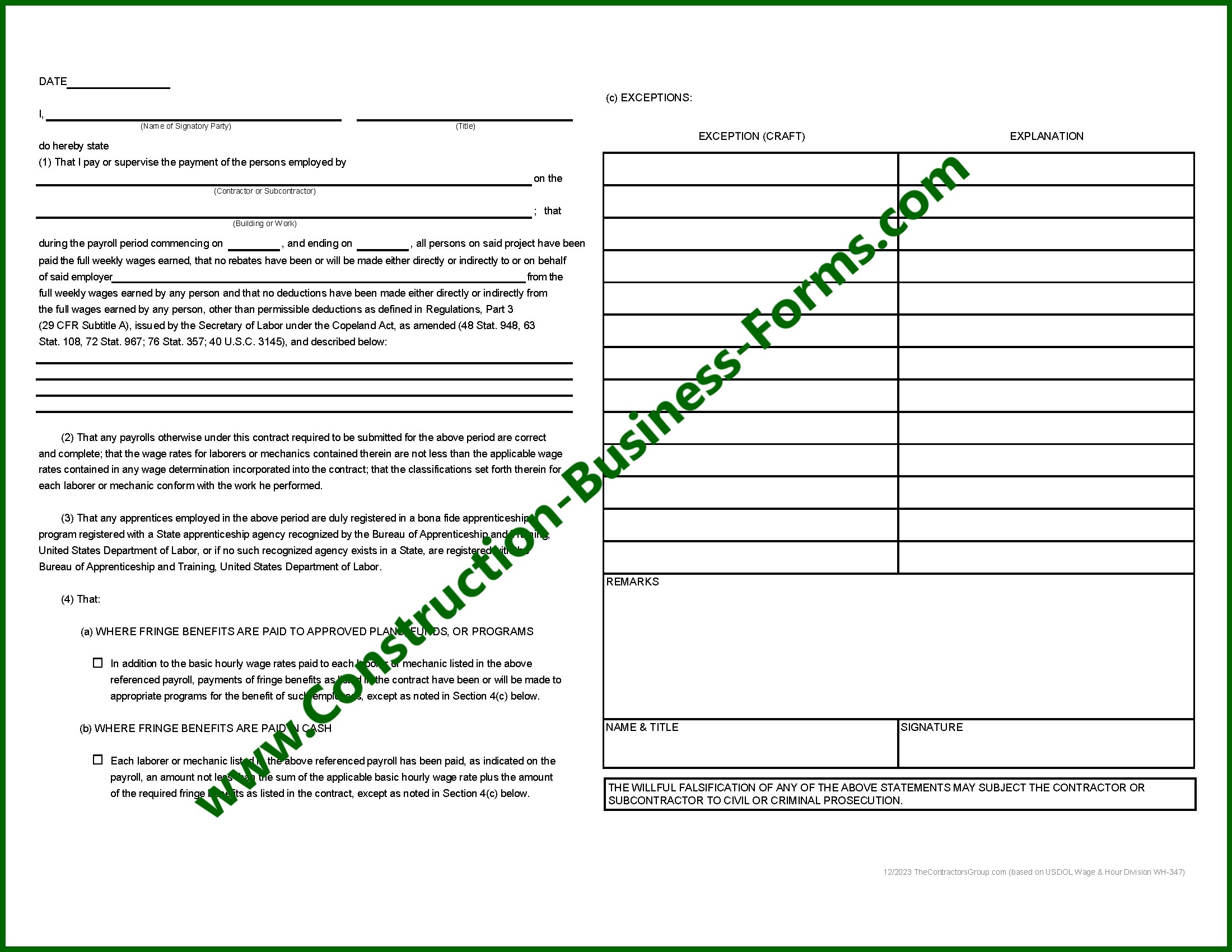 WH-347 Form and WH-348 Form with 68 autofill fields - Excel and PDF ...