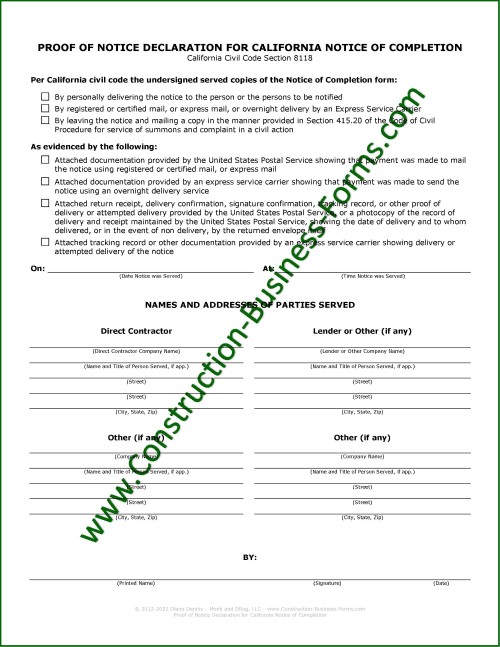 California Notice of Completion & Proof of Service Document - Instant ...