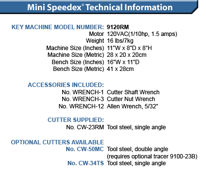 HPC Mini Speedex Key Machine - 9120RM