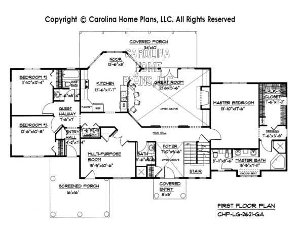Large Open Floor House Plan CHP-LG-2621-GA Sq Ft | Large Open Floor ...